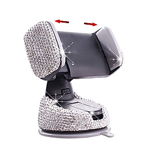Bling Crystal Car Phone Mount with One More Air Vent Base, Universal Cell Phone Holder for Dashboard,Windshield and Air Vent. (Sliver)