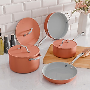 CIARRA Nonstick Dutch Oven with Lid, 6.2 QT Ceramic Dutch Oven with Dual Handles, Non Toxic, PTFE & PFOA Free, Oven Safe & Compatible with All Stovetops, Orange