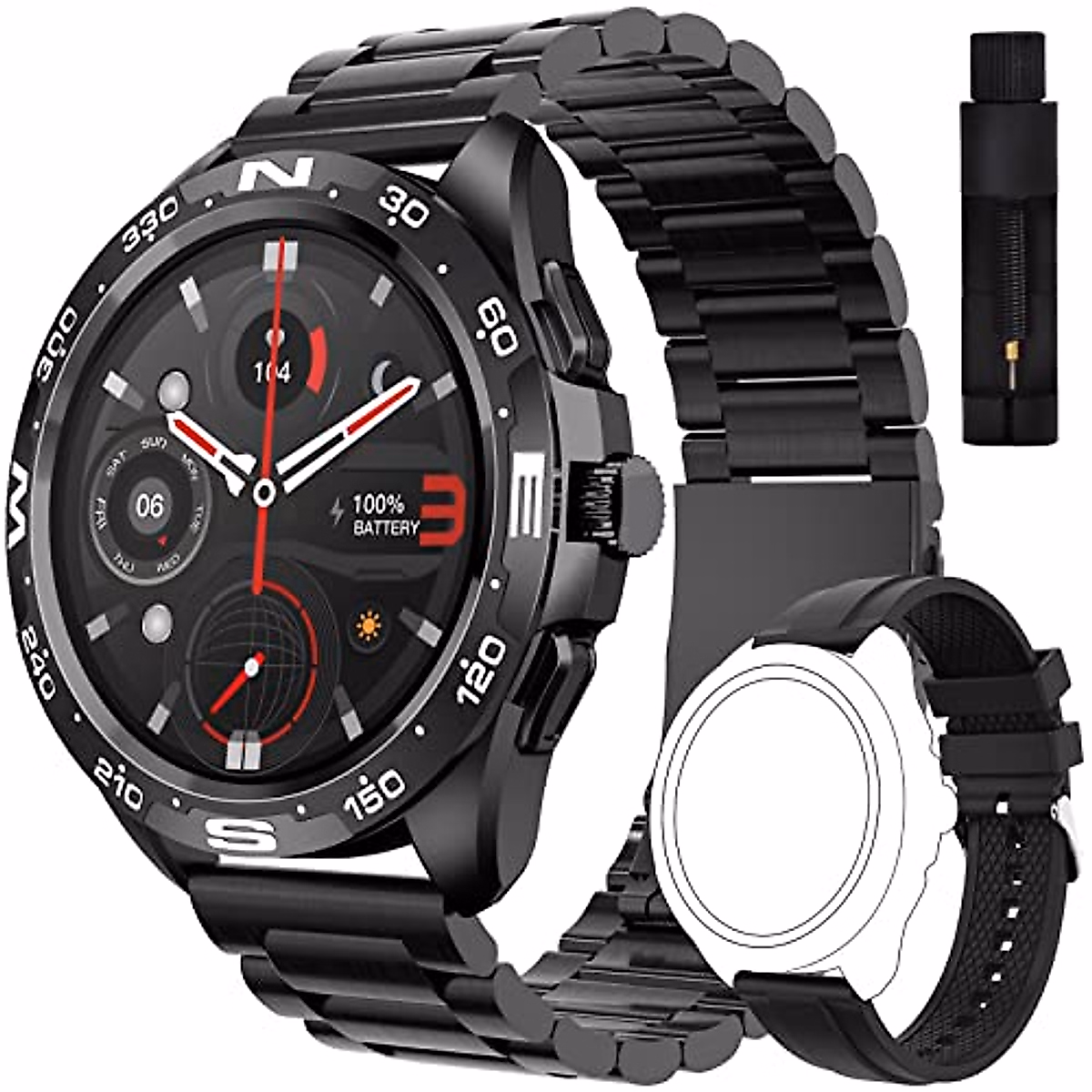 Military Smart Watch for Men Outdoor Waterproof Tactical Smartwatch Bluetooth Dail Calls Speaker 1.3'' HD Touch Screen Fitness Tracker Watch Compatible with iPhone Samsung