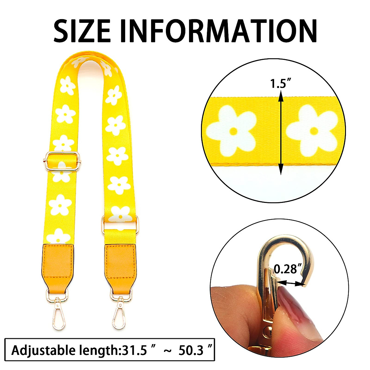 weiwei Wide Purse Strap Replacement,Flower Adjustable Guitar Style Bag Straps for Women Crossbody Handbags,Yellow Leather Design at The End