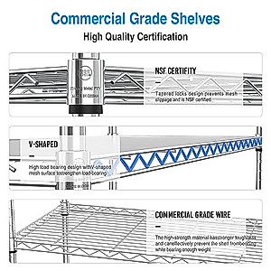 KOZYSFLER 3 Tier Wire Shelving Unit, 1050 LBS NSF Height Adjustable Metal Garage Storage Shelves, Heavy Duty Storage Wire Rack Metal Shelves - Chrome