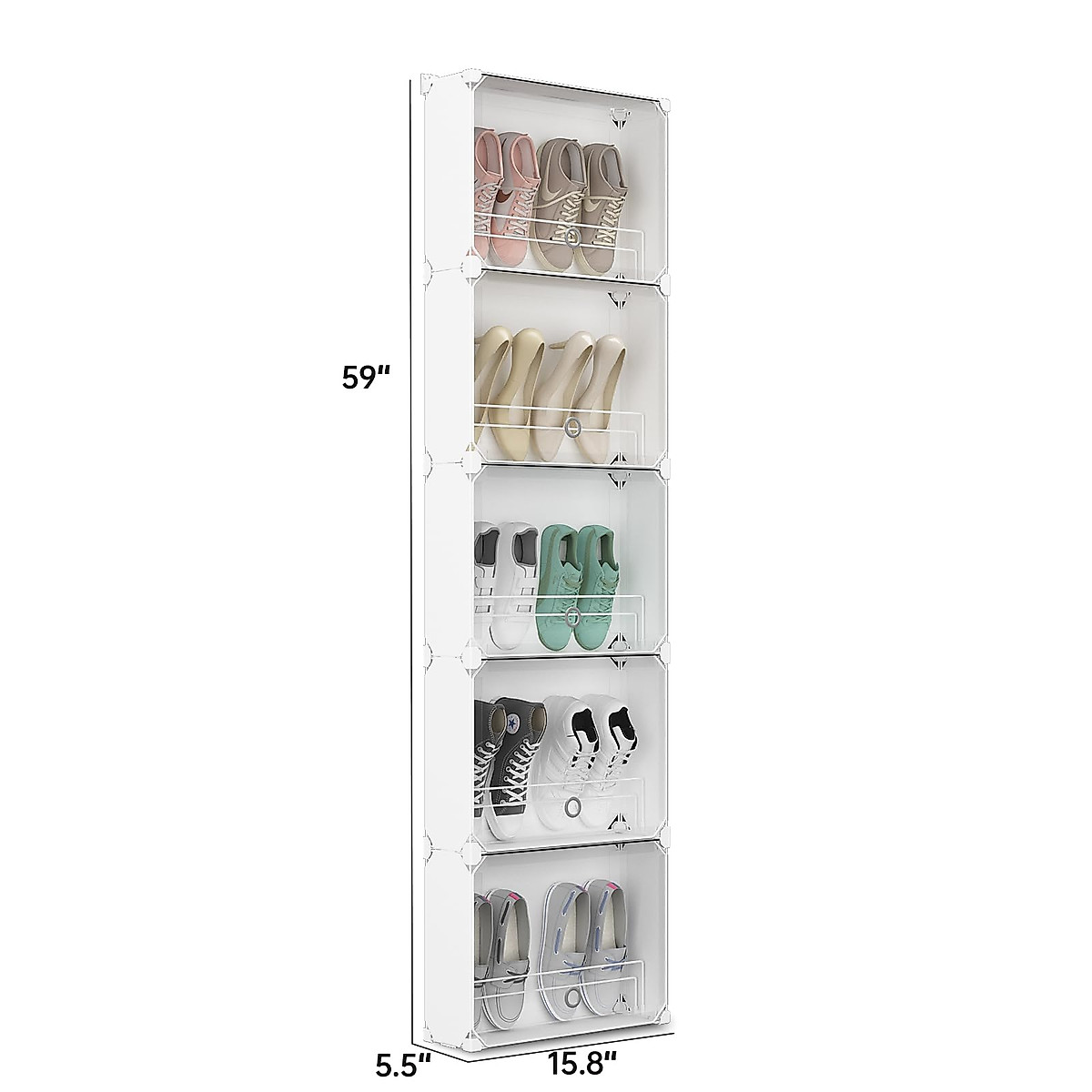 MAGINELS 5-Tier Slim Shoe Rack Organizer,Thin Storage Shelf for Closet,Hidden Shoes Cabinet for Small Spaces,Narrow Shelves for Wall Behind Door,Entryway,White