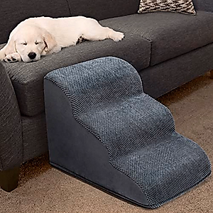 3 Steps Dog Ramp/Stairs for Beds and Couches,MOOACE Pet Stairs with Durable High Density Foam, Washable Cover and Pet Hair Remover Roller - Reduce Stress on Pet Joints/Easy to Walk