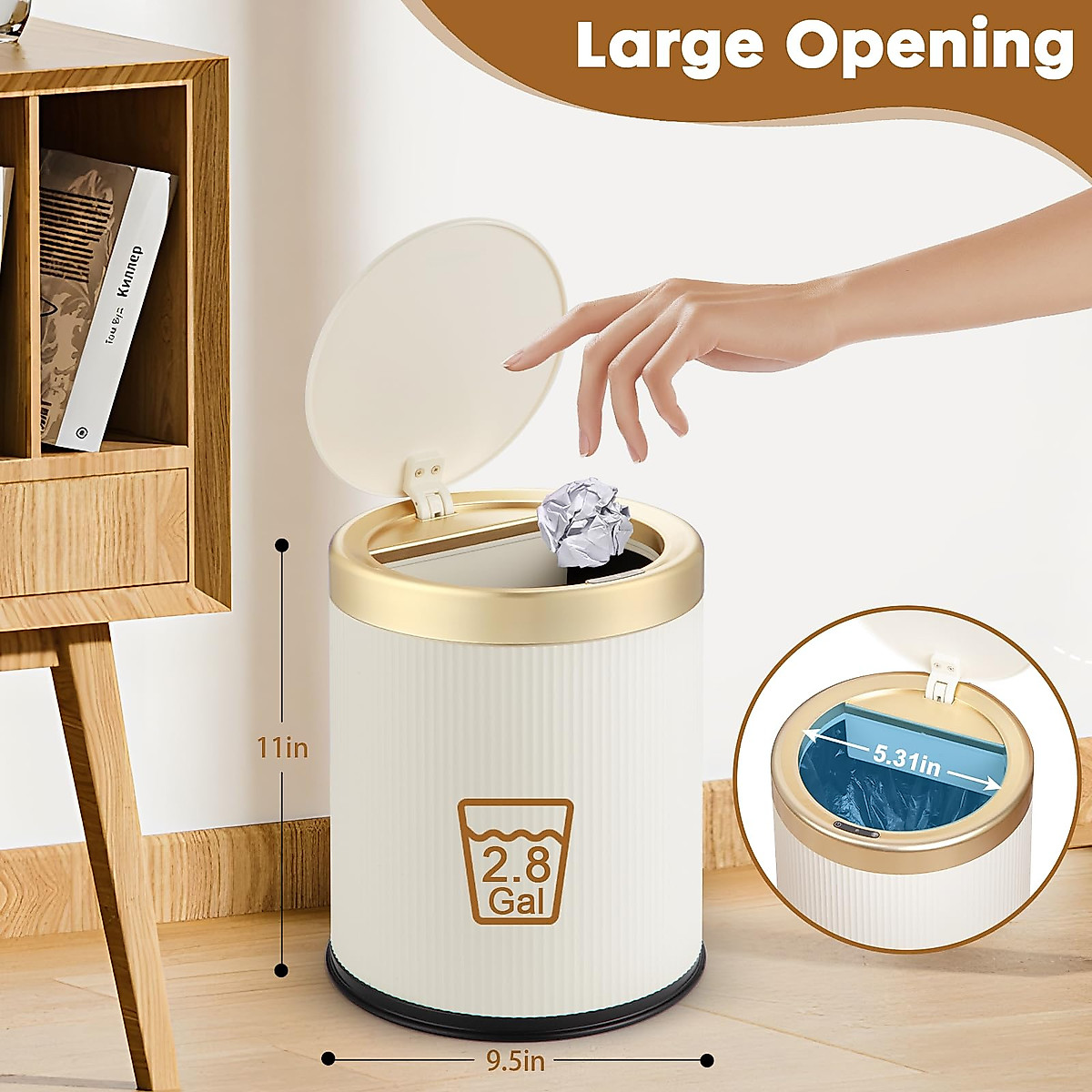 onlcuk Automatic Motion Sensor Bathroom Trash Can with Lid, 2.8 Gallon Touchless Trash Garbage Bin Small Mini Trash Cans Trashcan -White
