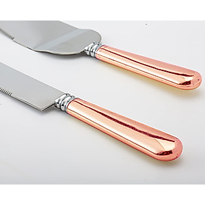 VARLKA Wedding Cake Knife and Server Set, Cake Cutting Set for Wedding Stainless Steel Blade and ABS Rose Gold plated handle Pie Server for Wedding, Birthdays, Anniversary, Parties
