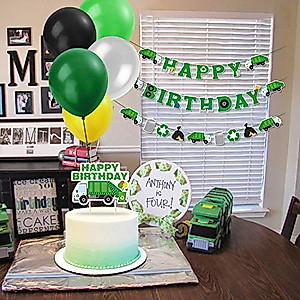 Garbage Truck Birthday Party Supplies Trash Truck Banner Garland Cake Topper Cupcake Toppers Latex Balloons for Boy’s Birthday Waste Management Recycling Party Decor