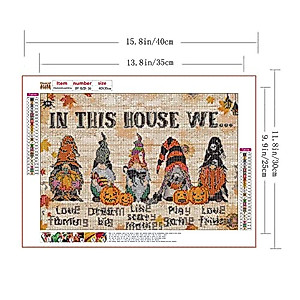 Halloween Pumpkin Diamond Painting Kits-Fall DIY Gnome Family Diamond Art Kits For Adults Kids Beginner, 5D Full Drill Diamond Dots Paintings With Diamonds Gem Art For Home Wall Decor 12x16inch