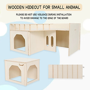 Wooden Guinea Pig Hideout House with Ramp, Large Guinea Pig Castle, Multi-Chamber Small Animal Habitat Decor, Cage Accessories for Hamster Guinea Pig Chinchilla Dwarf Rabbit Hedgehog Squirrel