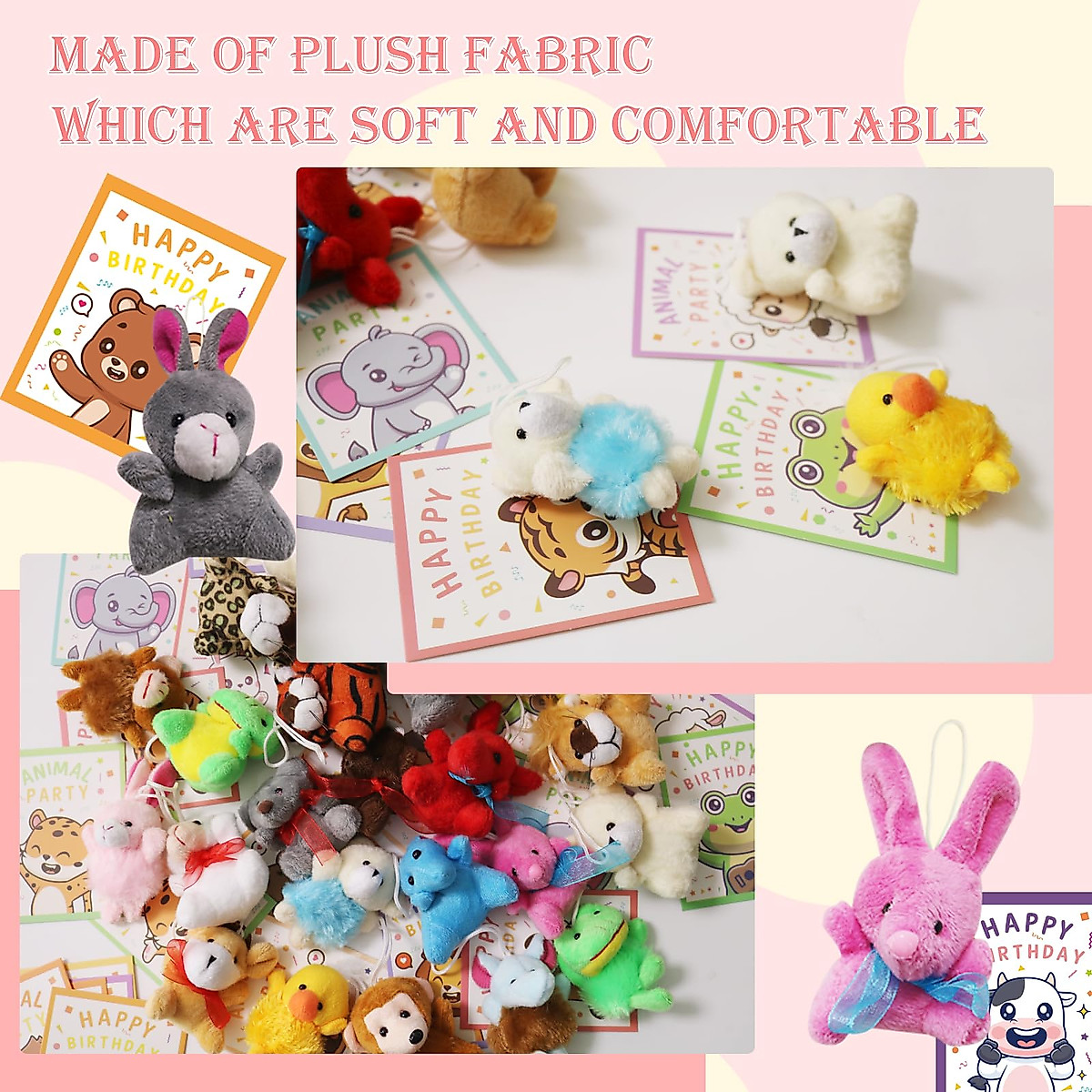 YALARY 48 Pack Mini Animal Plush Toy Party Favor Stuffed Toy Card Small Stuffed Animal Bulk Key Chain for Kids,School Gift,Graduation Gift,Bulk Carnival Prize,Valentine's Day Party Gift