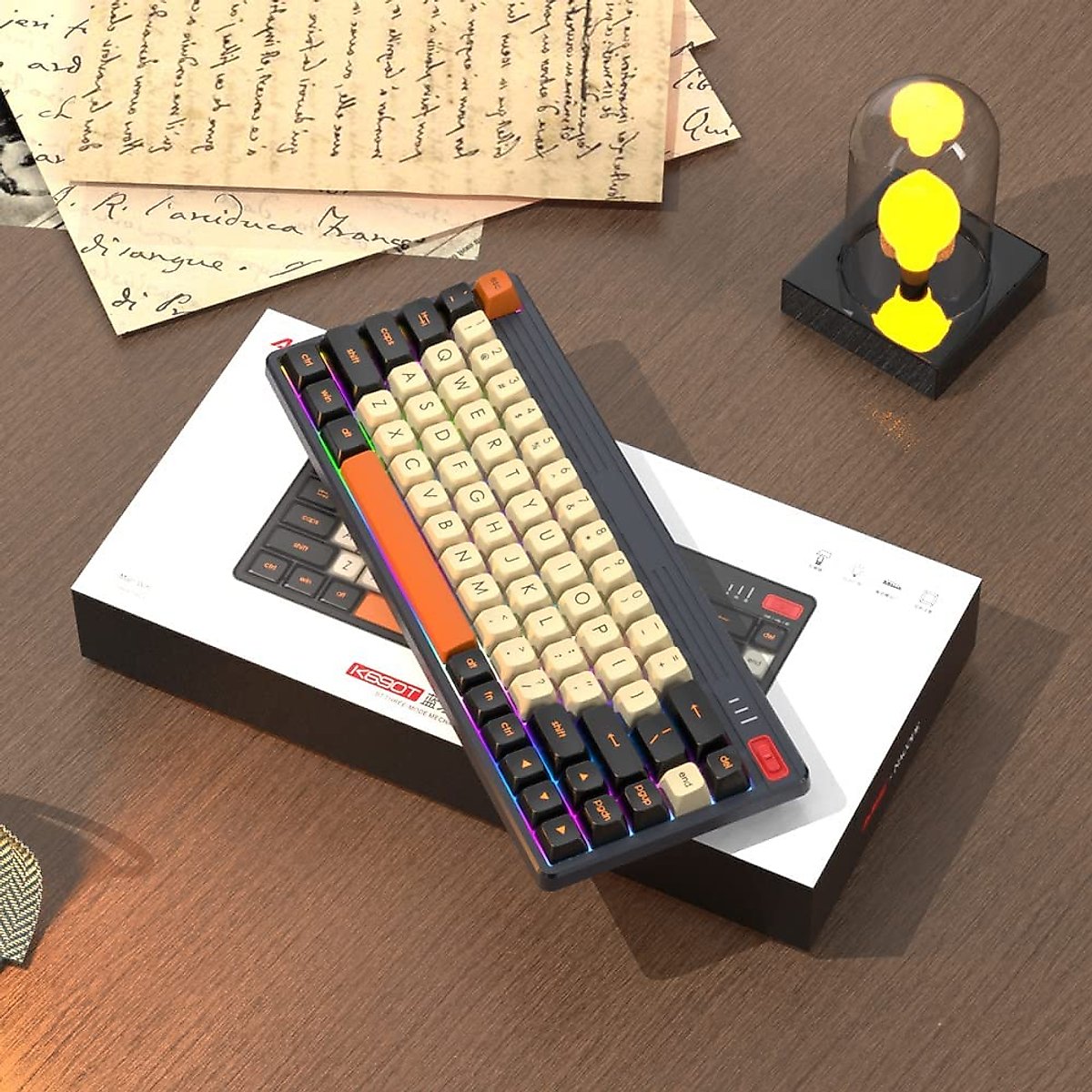 NACODEX 65% Bluetooth Mechanical Keyboard Hot Swappable Box Brown Switch, PBT SA Spherical Keycaps, Music Rhythm Customizable RGB, 2.4G/Type-C Mini Keyboard for PC Mac Window (Brown Switch)