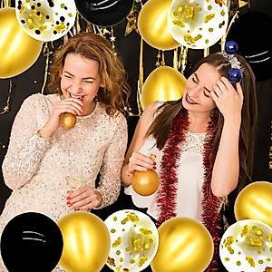 50 Pcs 12-Inch Latex Balloons Confetti Balloons Set, Black and Gold Confetti, Solid Black, and Gold Metallic Balloons for Birthday, Graduation, Anniversary, New Year's Party Decorations