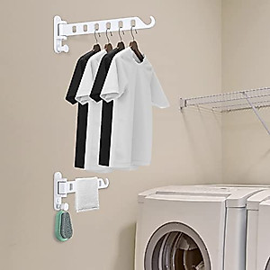 SKIKEN White Laundry Clothes Hanger Rack with Swing Arm, Wall Mounted Coat Hanger, Small Folding Drying Hanger, 180°Rotation, Space Saver, Sturdy Hanging, Solid Aluminum (2-Pack, White)