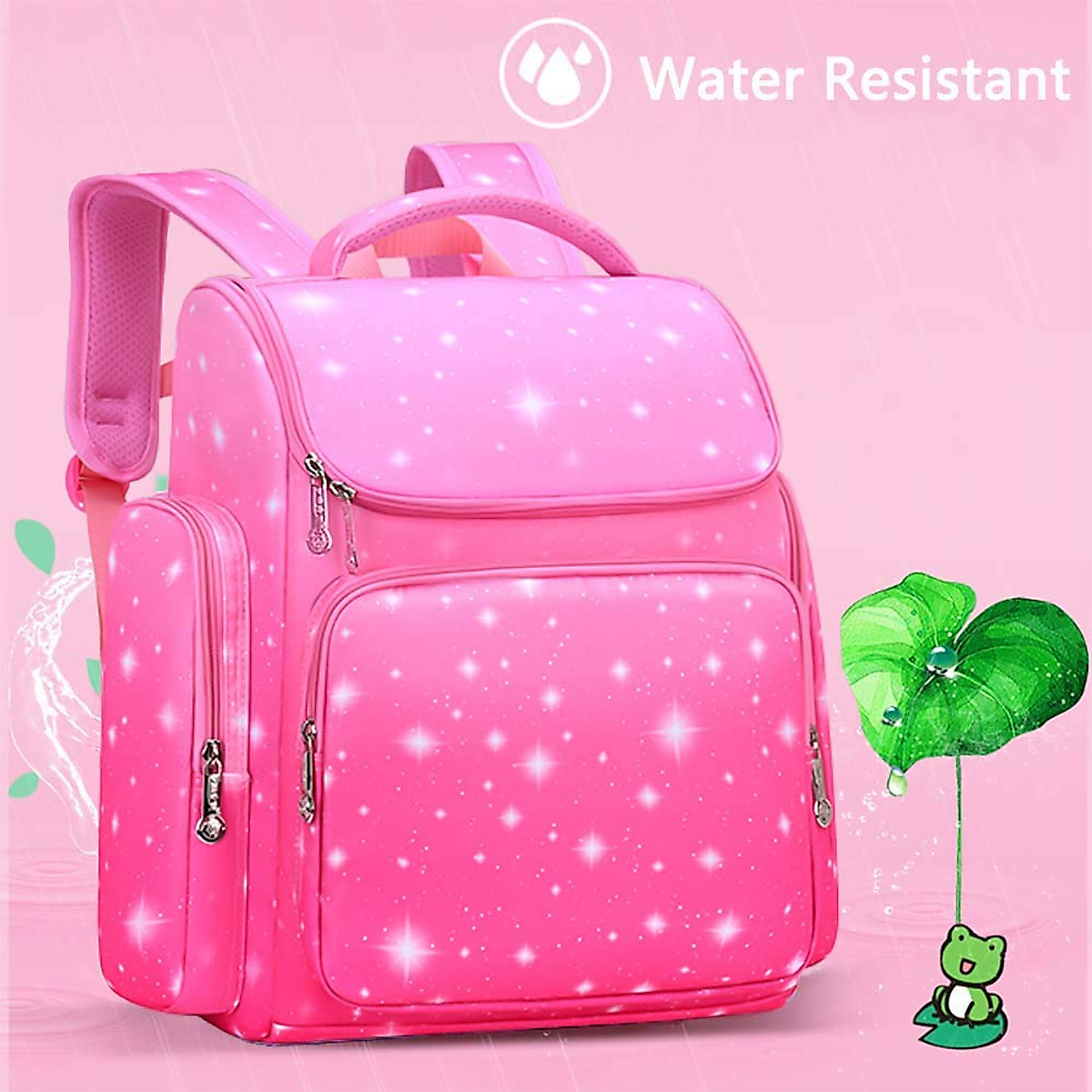 Qiuhome Cute School Backpack for Girls with Chest Strap (14inch, Rose Red)