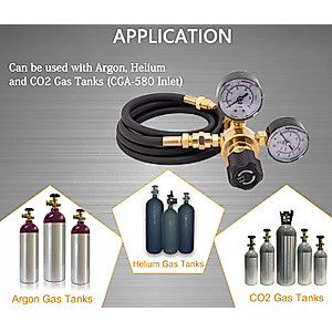 CGA580 Argon CO2 Regulators, Argon Gauges Gas Welding Regulator Compatible with Mig Tig Miller Lincoln Weld 0-4500PSI / 0-10BAR - CO2 Argon Regulator with 6.6Ft Hose