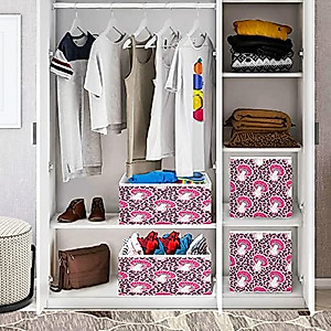 Mushrooms on Crazy Leopard Background Cube Storage Bin, Collapsible Storage Box Bins with Cubes, Foldable Fabric Baskets Bins for Shelf,Closet Cabinet,Home Organization, 11.02 x 11.02 x 11.02 inch