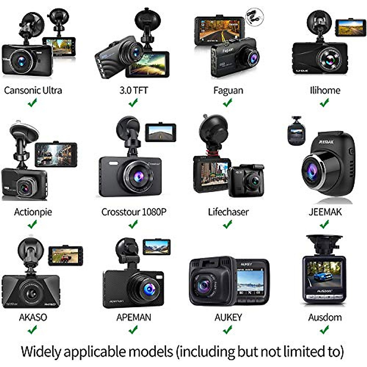 TiToeKi Dash Cam Suction Mount with 15+ Swivel Ball Adapters Compatible with Rexing V1, UGSHD, Falcon F170, KDLINKS, Vantrue, APEMAN, , Z-Edge, Roav, Old Shark, YI, Peztio, UGSHD and Most Dash Cameras