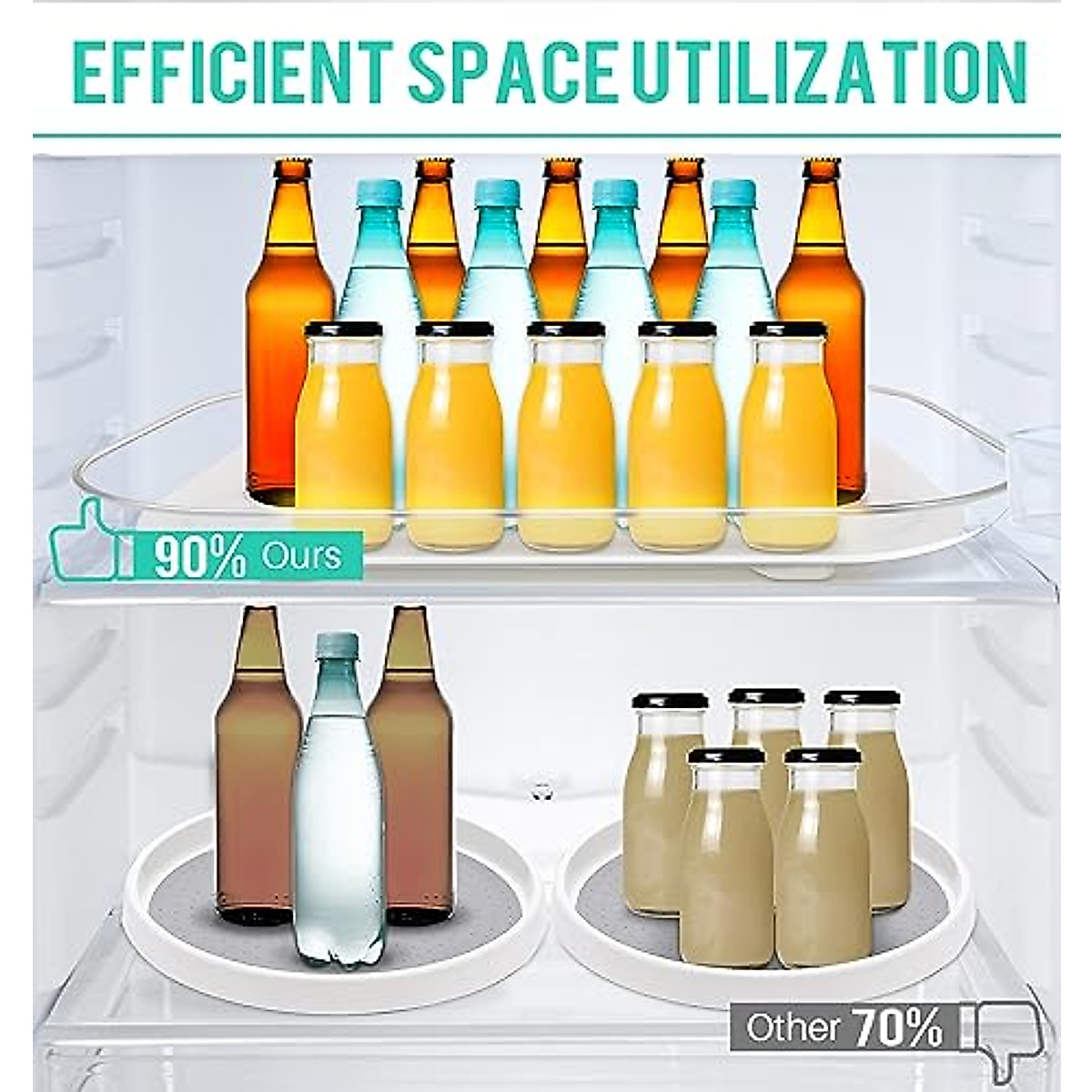 Lazy Susan Turntable Organizer for Refrigerator Rectangle Clear Rotating Lazy Susan Spice Organizer for Kitchen Pantry Cabinet Countertop Condiment Storage Rack