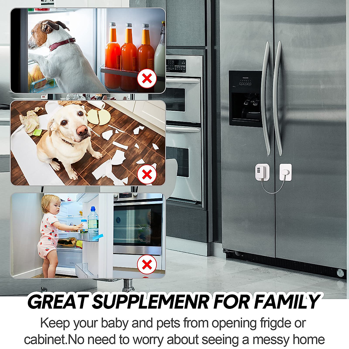 Yuntau 4 Pieces Coded Fridge Lock 3 Number Fridge Freezer Lock Child Safety Coded Locks Window Locks with Good Adhesive Mini Fridge Lock for Adults Drawer Lock Window Freezer Door