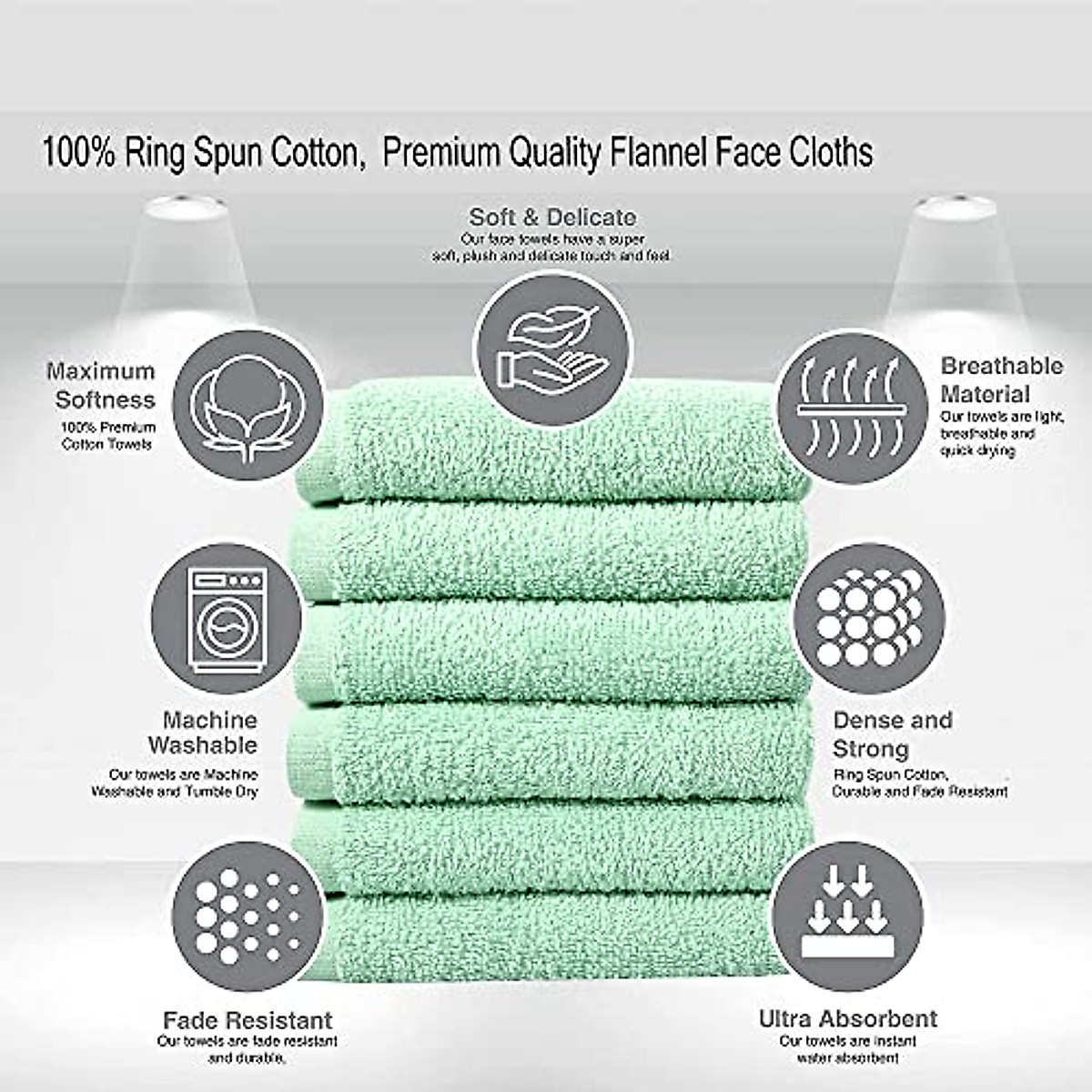 SIMPLY LOFTY Cotton Washcloths 12” x 12” (12 Pack) Premium Fingertip Towels Highly Absorbent Facial Towels for Bathroom 100% Ring Spun Cotton Wash Cloth Set (Aqua Mint)