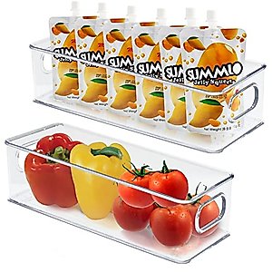 Refrigerator Pantry Organizers Stackable Fridge Organizer Bins Food Storage for Freezers, Kitchen, Countertop and Cabinets - Clear Plastic Household Storage Containers (2 Pack)