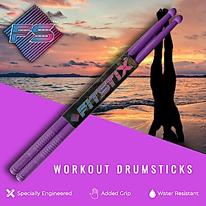 FITSTIX™ Drumsticks for Fitness & Aerobic Workout Classes, High Quality Drum Sticks, Strong and Light Weight design make a fun addition to any exercise routine or class. (PURPLE without PowerGrip)