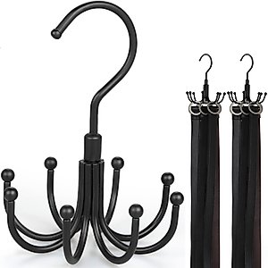 TOPIA HANGER Belt Hanger 2-Pack, 360°Rotatable Belt Organizer for Closet, Belt Rack, Accessory Organizers, Closet Storage Hook for Belt, Dog Harness, Tie, Tank Top, Bra, Purse, Scarf (8 Hooks, Black)
