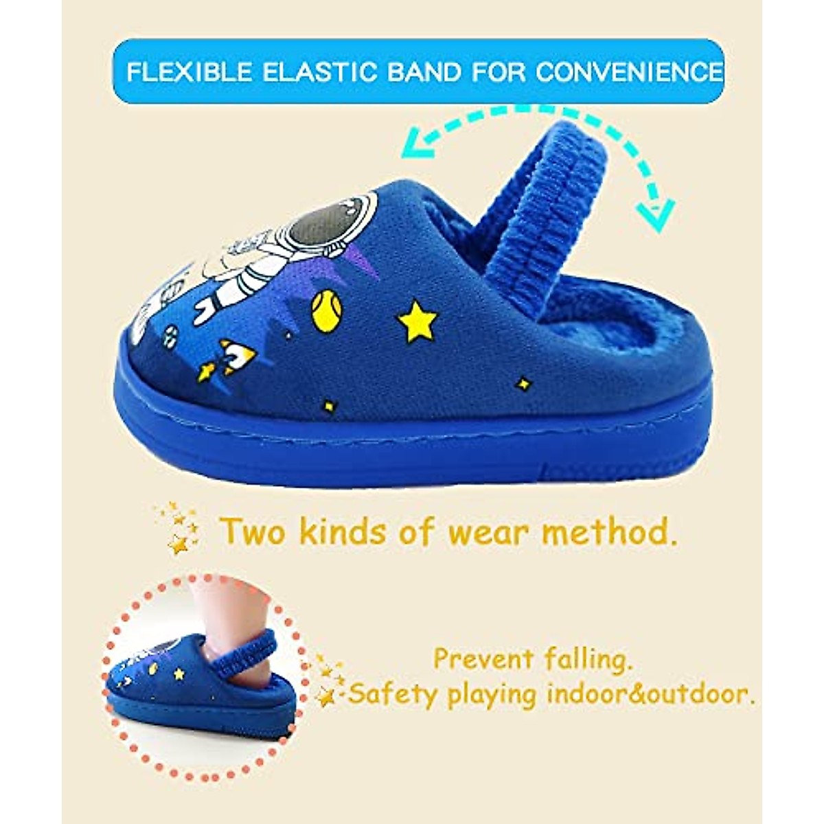 SEBELLST Baby Infant Slippers for Boys Toddler Slippers Kids Warm Fuzzy Slide Cute Cartoon Non Slip Winter Plush Indoor House Shoes Slippers (Blue, 3-4 Years Old)