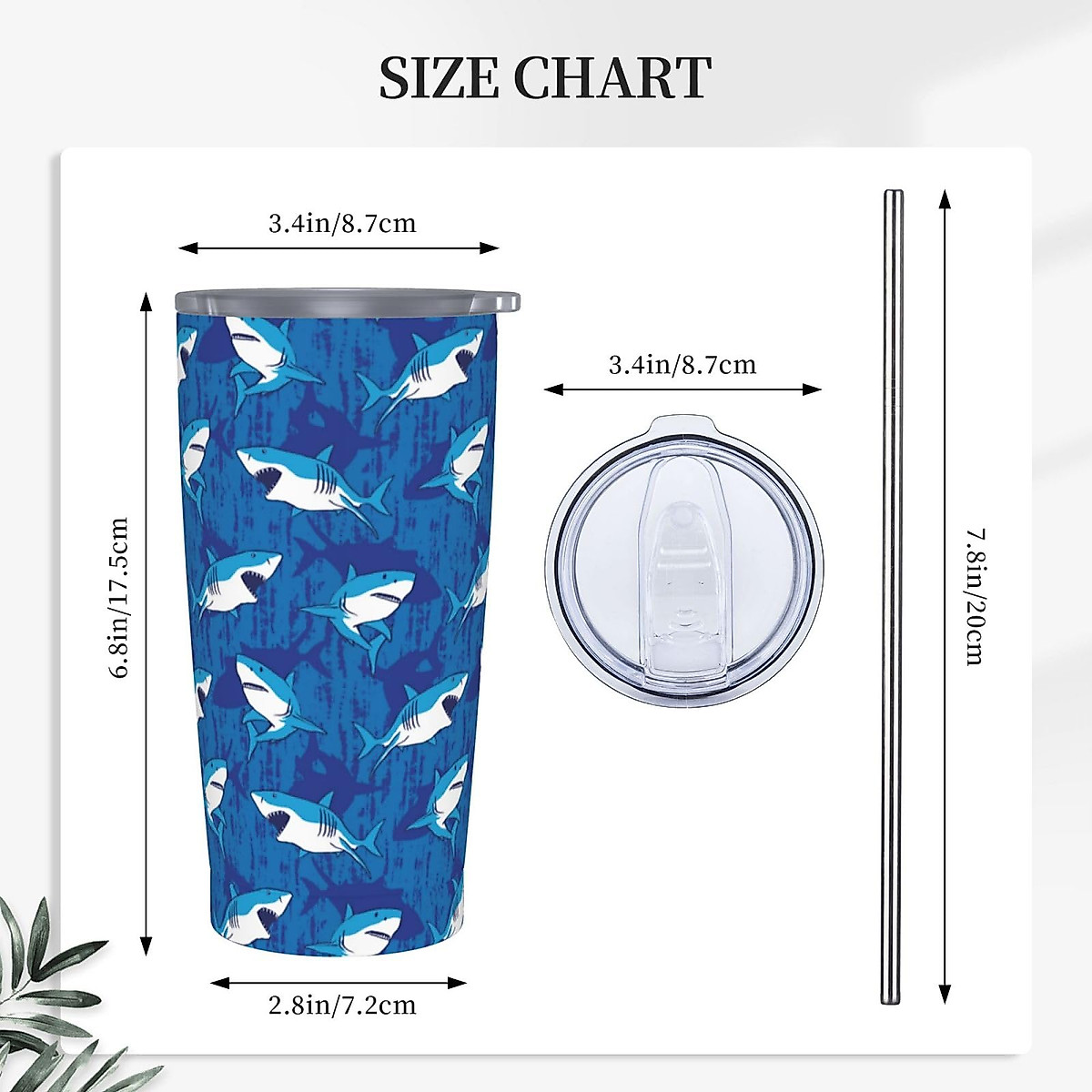 JASROTAO Shark Tumbler,Sharks 20oz Stainless Steel Insulated Travel Tumbler,Travel Coffee Mug with Lid and Straw Water Bottle Drink Tumbler Cups Gifts for Women Men Lovers