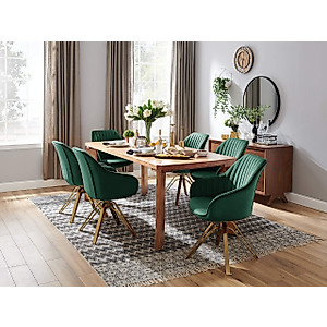 Volans Swivel Accent Chair, Mid Century Modern Desk Chair No Wheels, Upholstered Swivel Office Chair with Hollow Brushed Gold Plated Legs Office Chair for Living Room, Dining Room, Green Black