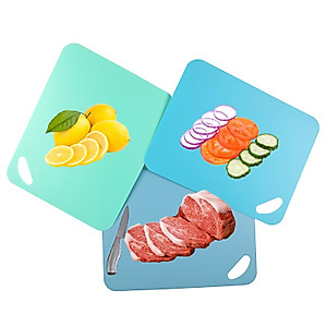 Plastic Flexible Cutting Mats for Kitchen, 3pcs Color Coded Chopping Board Set, Cutting Board Sheet for Kitchen Cooking, Dishwasher Safe（14.6x11.6"）