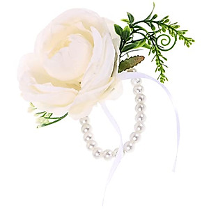 Sosoport Bracelets Bracelet Artificial Flower Wrist Corsage, Wrist Flower, Corsage Wristlet Band, Bride Wrist Corsage for Wedding, Wedding Corsage Wristlet for Bridesmaid Bridesmaid Pearl Bracelet