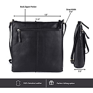 LEDERBUCK Shirley Large Soft Real Leather Crossbody handbag-Triple Zip Premium Sling Crossover Shoulder Bag for Women (Black)
