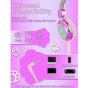 charlxee Kids Pom Headphones with Mic for Travel/Car/Plane,Added 85DB Limit Function&Shareport,Unicorns Gifts for Girls,On/Over Ear HD Stereo Wired Headsets with Nylon Cable-Hot-Purple