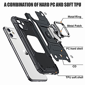 JAME Designed for iPhone 11 Case with Screen Protector [2PCS], Military-Grade Drop Protection, Protective Phone Case Cover, Car Mount Ring Kickstand Shockproof Bumper Case for iPhone 11 6.1 Inch Black