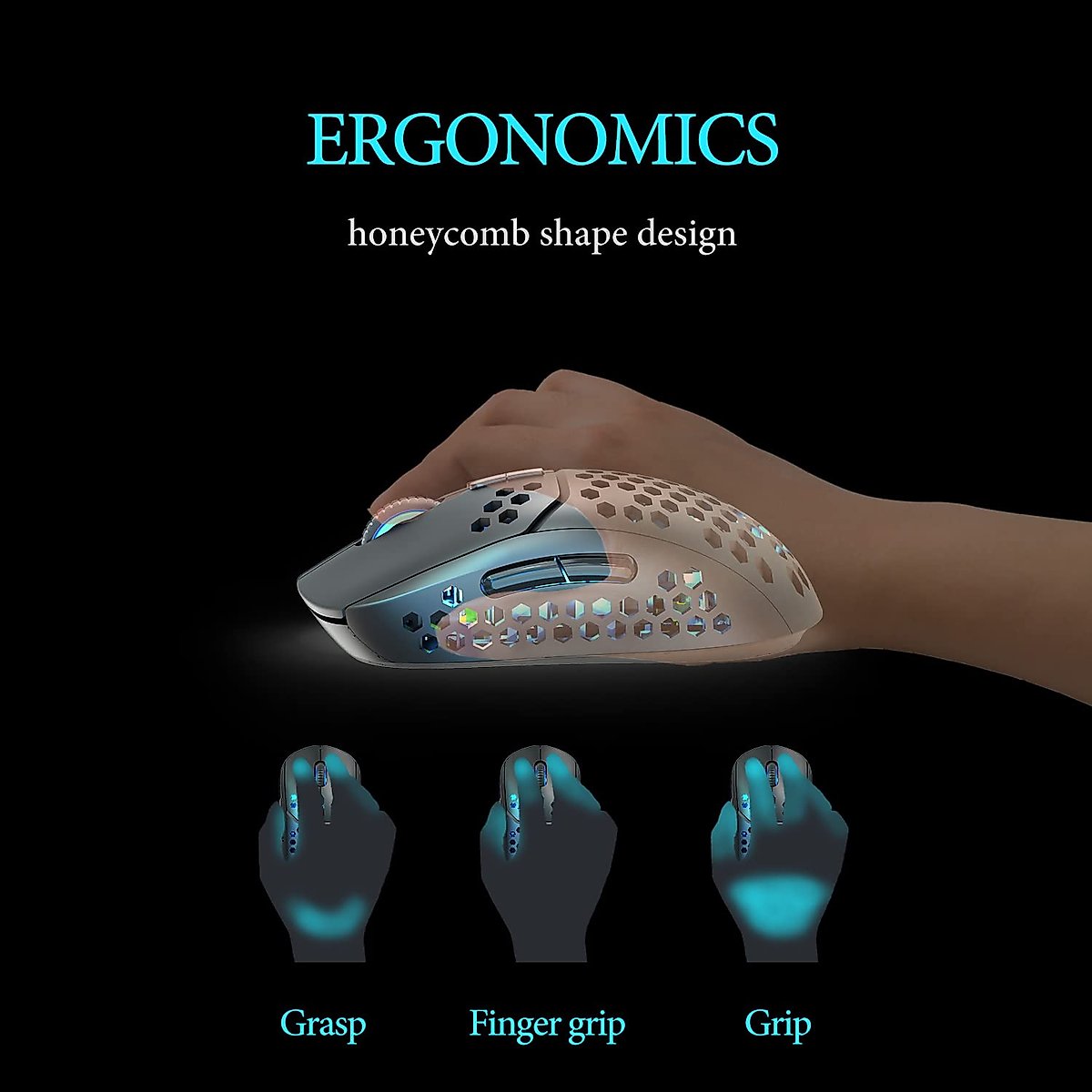 RGB Bluetooth Gaming Mouse Light Weight Silence Wireless Rechargeable Honeycomb Durable Computer Mice Comfortable with Side Button 7 Lights 3 DPI for Laptop Mac Windows Microsoft 2.4G+BT5.0