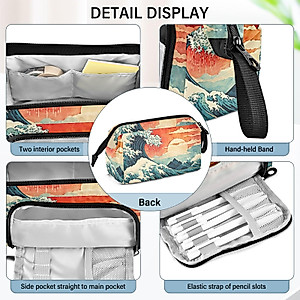 YMGQYJ Pencil Case Japanese Wave Sunset Pattern, Large Capacity Stationery Organizer Pencil Pouch Bag for Office Travel 1 Pack 9.4x3.7x5.9 in