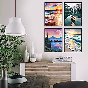 Paint By Numbers for Adults - DIY Adult Paint by Number Kits Pack On Canvas Sunset Beach Painting by Numbers for Beginners,Acrylic Paint Boat On Mountains Lake Crafts for Home Decor (11.8x15.8inch)