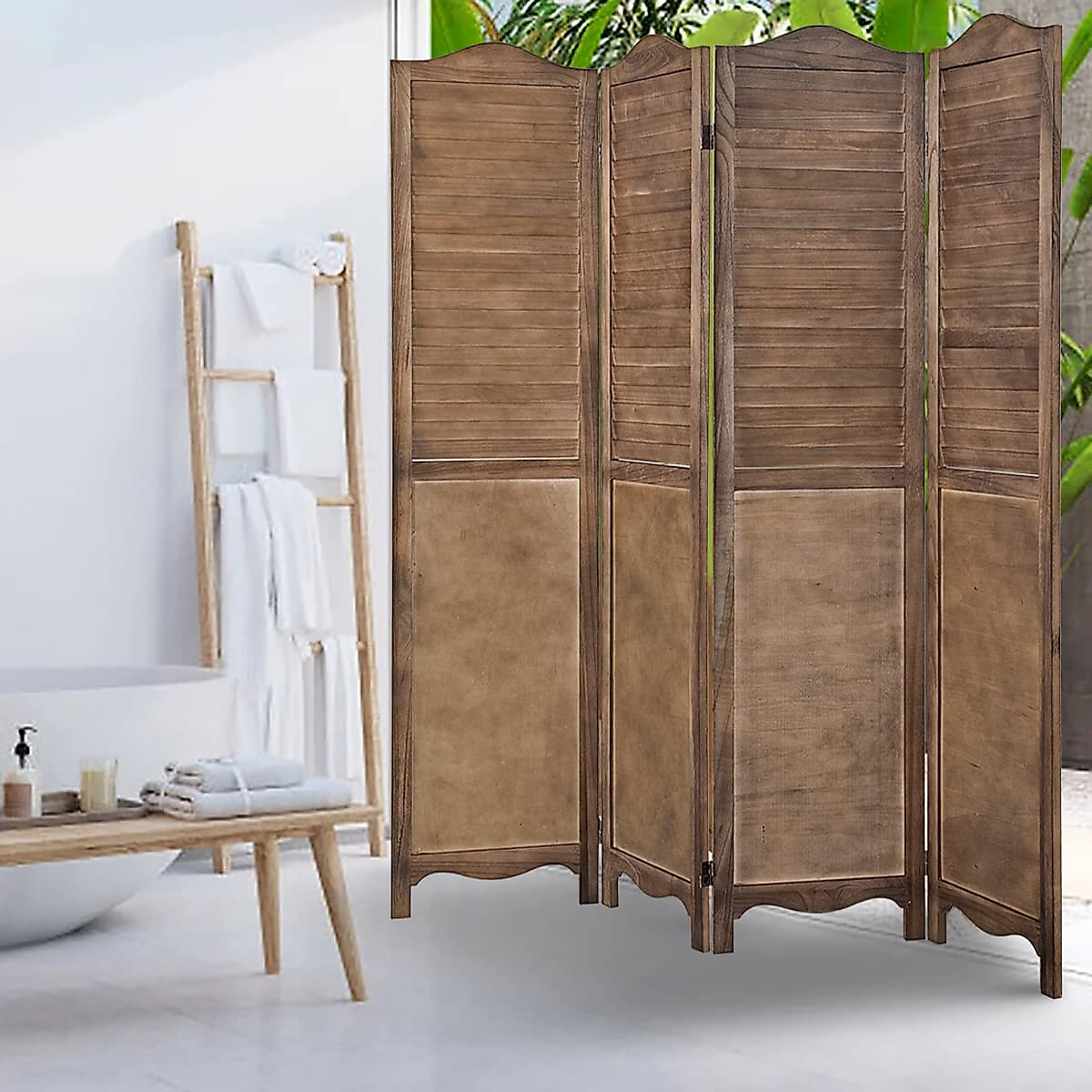 Room Divider Privacy Screen 4 Panel Room Dividers and Folding Privacy Screens 5.6ft.Tall Rustic Wood Brown Room Divider Wall Separator Partition Freestanding