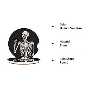 Britimes Absorbent Car Coasters 2 Pack for Cup Holders, 2.56" Ceramic Stone Cork Base Drink Coasters Human Skeleton