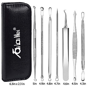 7-Piece Blackhead Remover Kit - Pimple Comedone Extractor Tool set for Facial Acne and Treatment for Blemish, Whitehead Popping, Zit Removing for Risk Free Nose Face Skin with Metal Case