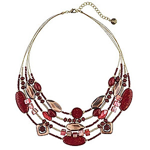 COIRIS Multi Layer Beaded Illusion Wire Collar Statement Necklace for Women (N0016-Maroon)