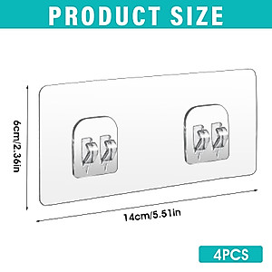 COMNICO 4 Pack Shower Caddy Adhesive Hooks Replacement, Strong Self-Adhesive Sticker No Drilling Waterproof Hanging Hooks for Bathroom Storage Shelves Kitchen Racks (Double Hook,Transparent)