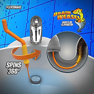 FlexiSnake Drain Weasel Sink Snake Cleaner - 18 inch - Drain Hair Clog Remover Tool with Rotating Handle & 5 Wand Refills - Thin, Flexible, Easy to Use on Most Drains & Grates - Made in USA - (5-Pack)