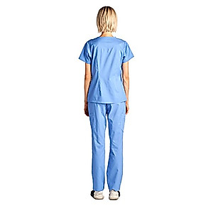 Medical Uniform Women's Scrubs Set Stretch Contrast Pocket Ceil Blue M