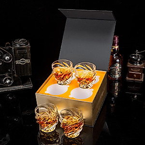 KANARS Whiskey Glasses for Men, 9 Oz Crystal Bourbon Glass Set of 4, Old Fashioned Rocks Barware for Scotch Cognac Vodka Cocktail Rum, Whisky Gifts Set