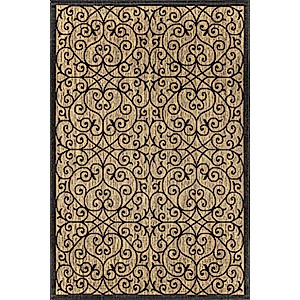 JONATHAN Y Madrid Vintage Filigree Textured Weave Indoor/Outdoor Black/Khaki 8 ft. x 10 ft. Area-Rug, Classic,Easy-Cleaning,HighTraffic,LivingRoom,Backyard, Non Shedding, SMB107A-8