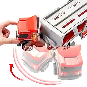 Matchbox Fire Rescue Hauler Playset Themed Hauler with 1 Fire-Themed Vehicle, Holds 16 Cars, Easy-Release Ramp, 8 Accessories & Storage, for Kids 3 Years Old & Up