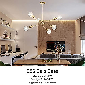 BONLICHT Modern Sputnik Chandelier Lighting 6 Lights Brushed Brass Chandelier Mid Century Pendant Lighting Gold Ceiling Light Fixture for Hallway Bar Kitchen Dining Room