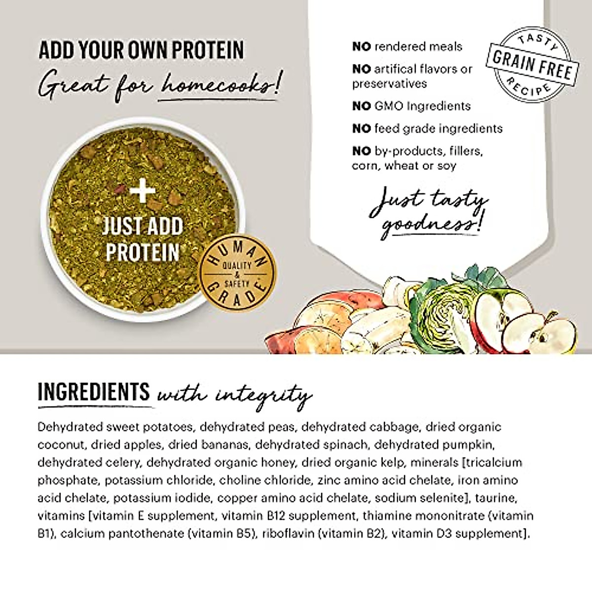 The Honest Kitchen Dehydrated Grain Free Fruit & Veggie Base Mix Dog Food (Just Add Protein), 3 lb Box