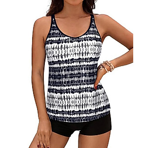 Yonique 2 Piece Tankini Swimsuits for Women with Boy Shorts Athletic Swim Tank Top Bathing Suits Black and White XL